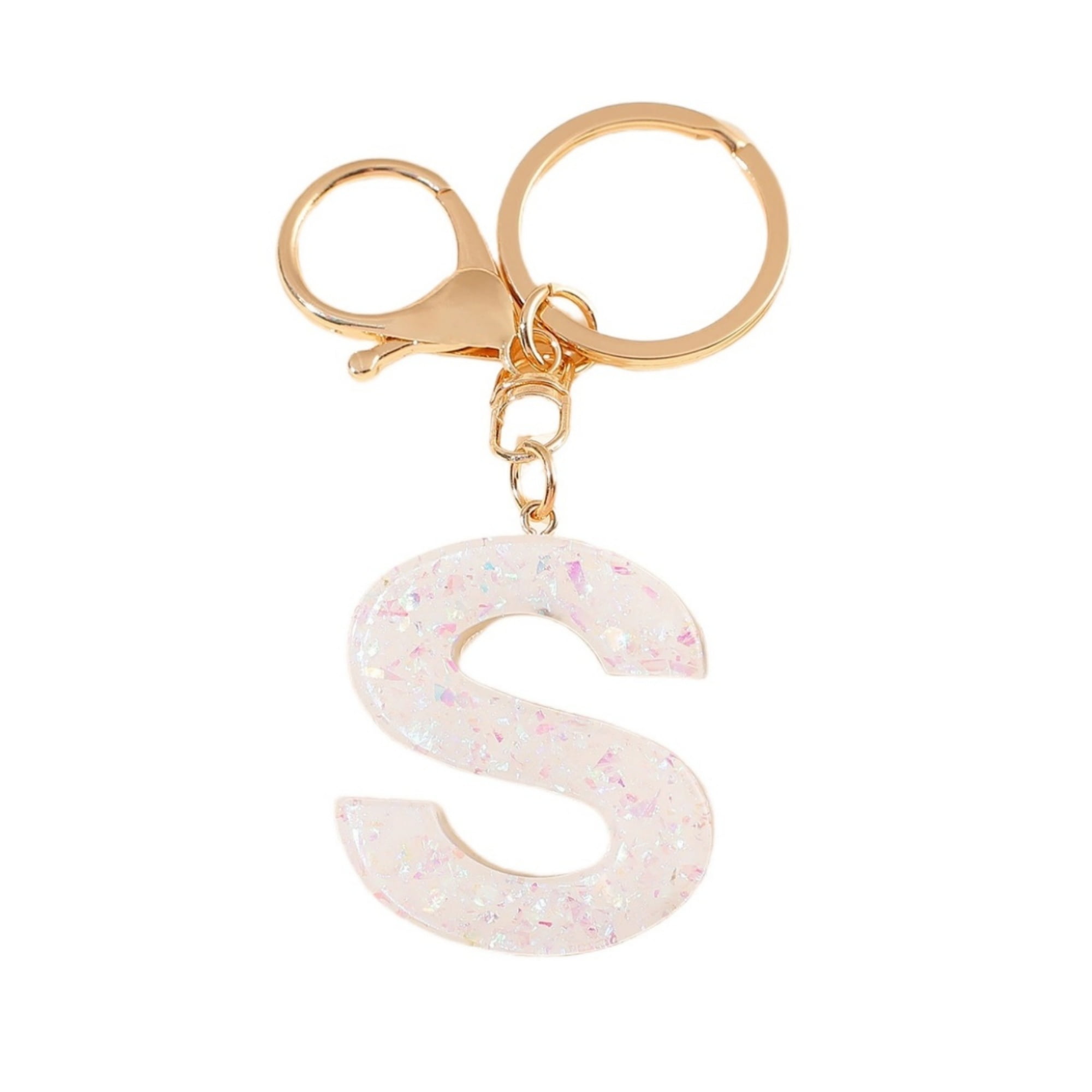 Gierzijia White Sequins A-Z Alphabet Resin Keychain, Initial Letter Key ...