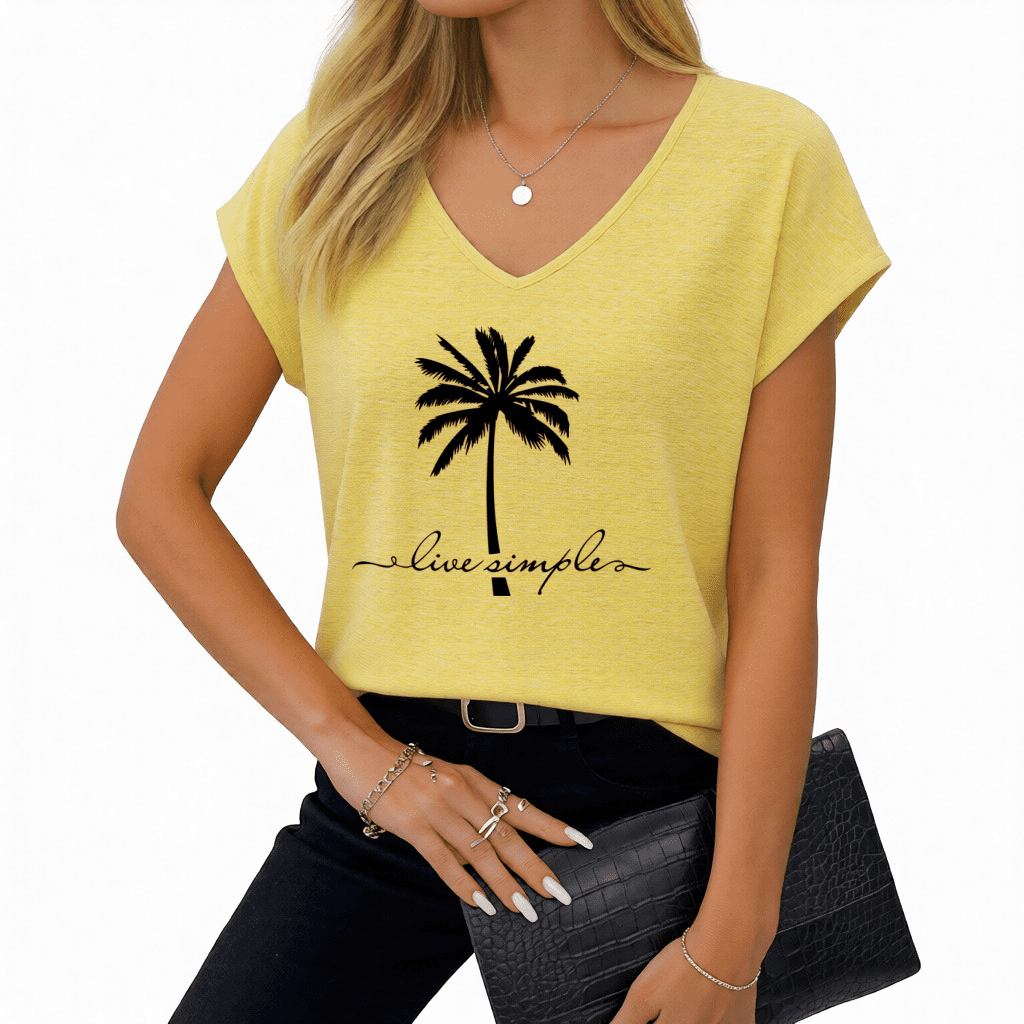 Giffimy Women Minimalist Live Simple Palm Tree Art Print V-Neck ...