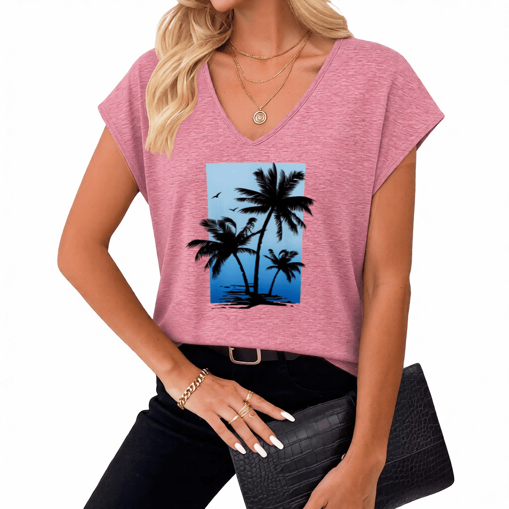 Giffimy Women Tropical Palm Tree Beach Graphic Print V-Neck Sleeveless ...