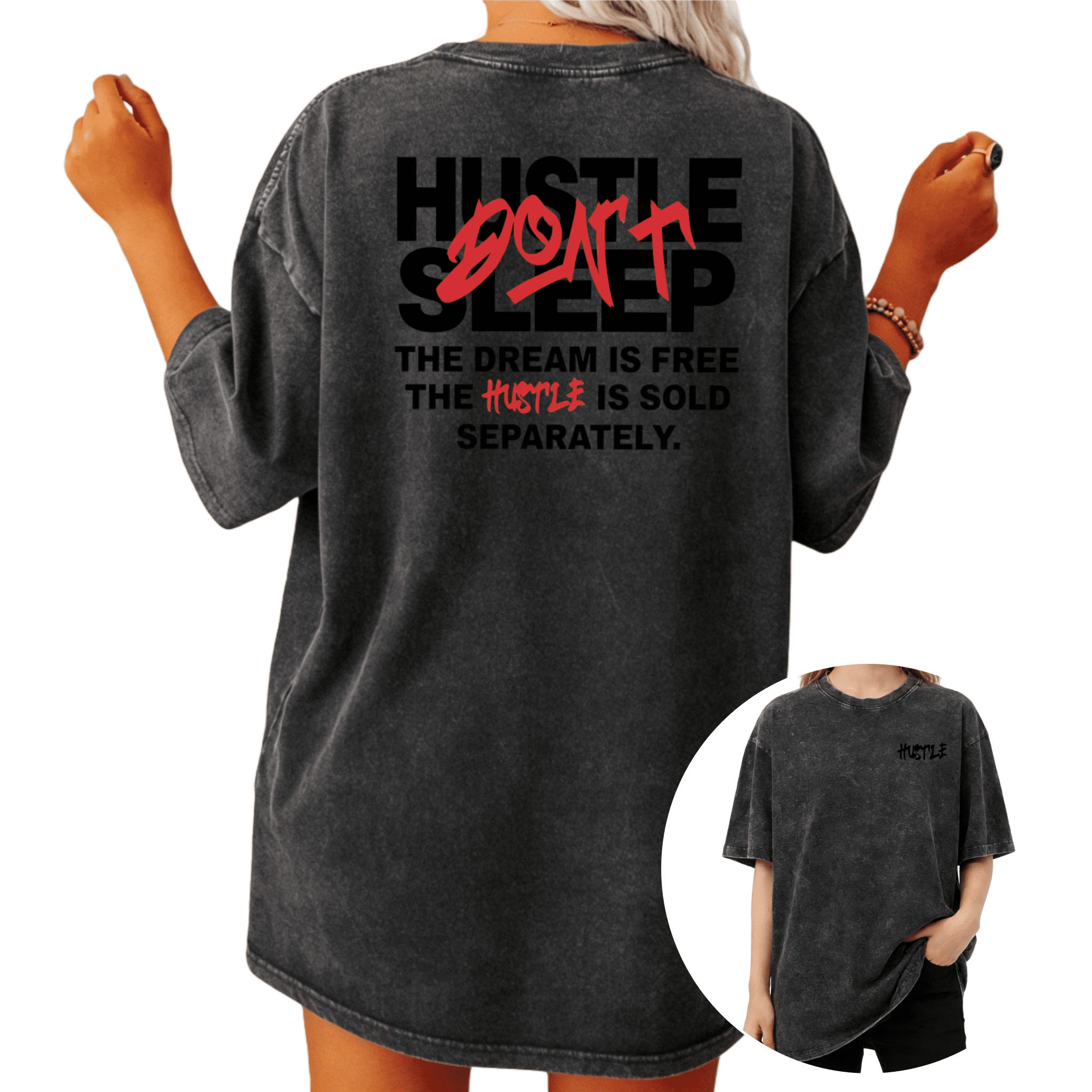 Giffimy Women Washed Hustle Dont Sleep Motivational Streetwear Graphic ...