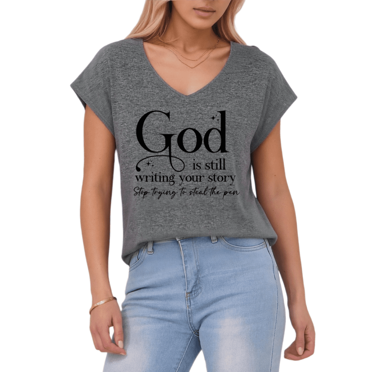 Giffimy Women's Black "God Is Still Writing Your Story" Dark Gray V ...