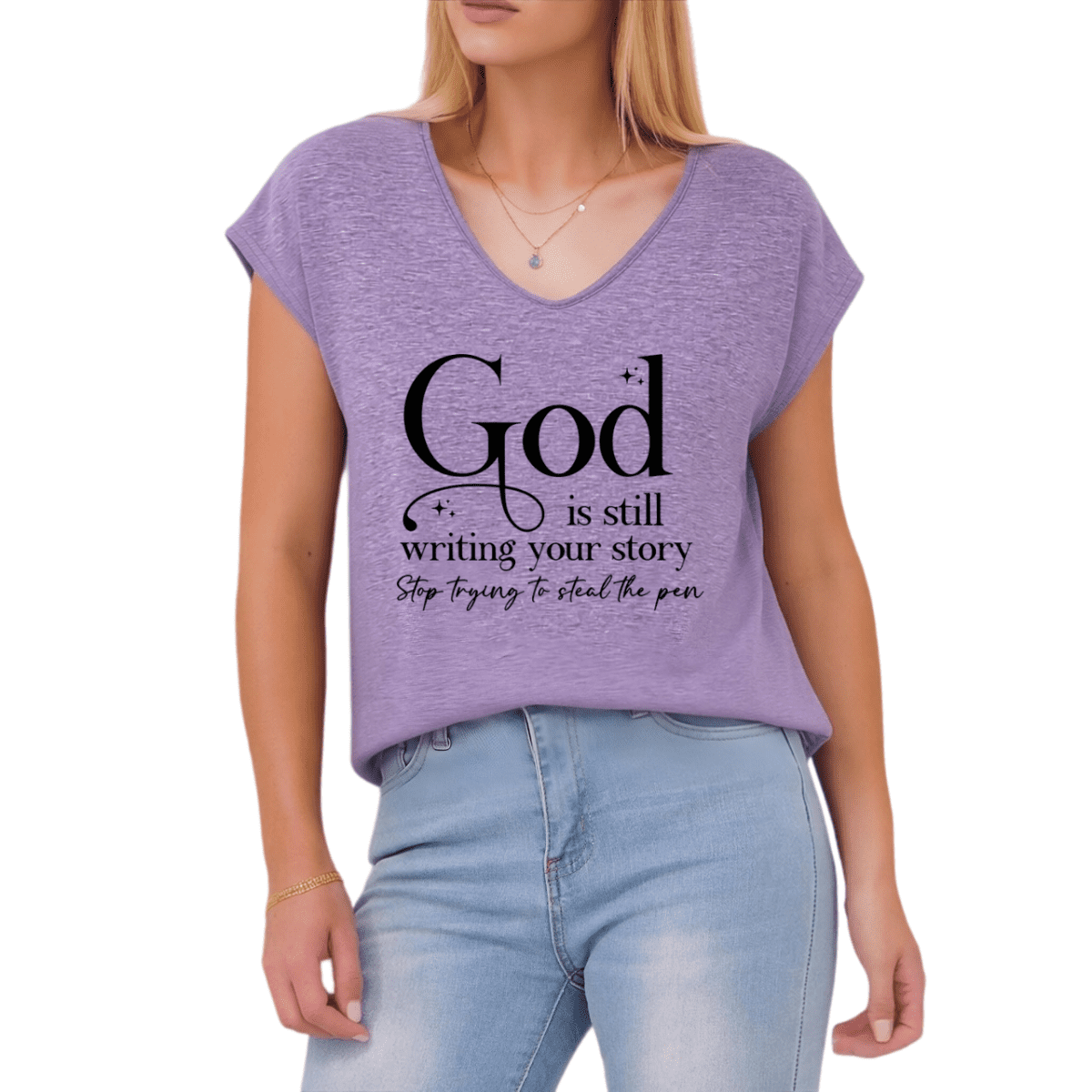Giffimy Women's Black "God Is Still Writing Your Story" Purple V-Neck ...