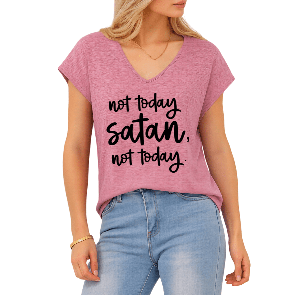 Giffimy Women's Black "Not Today Satan" Rose Red V-Neck Sleeveless T ...