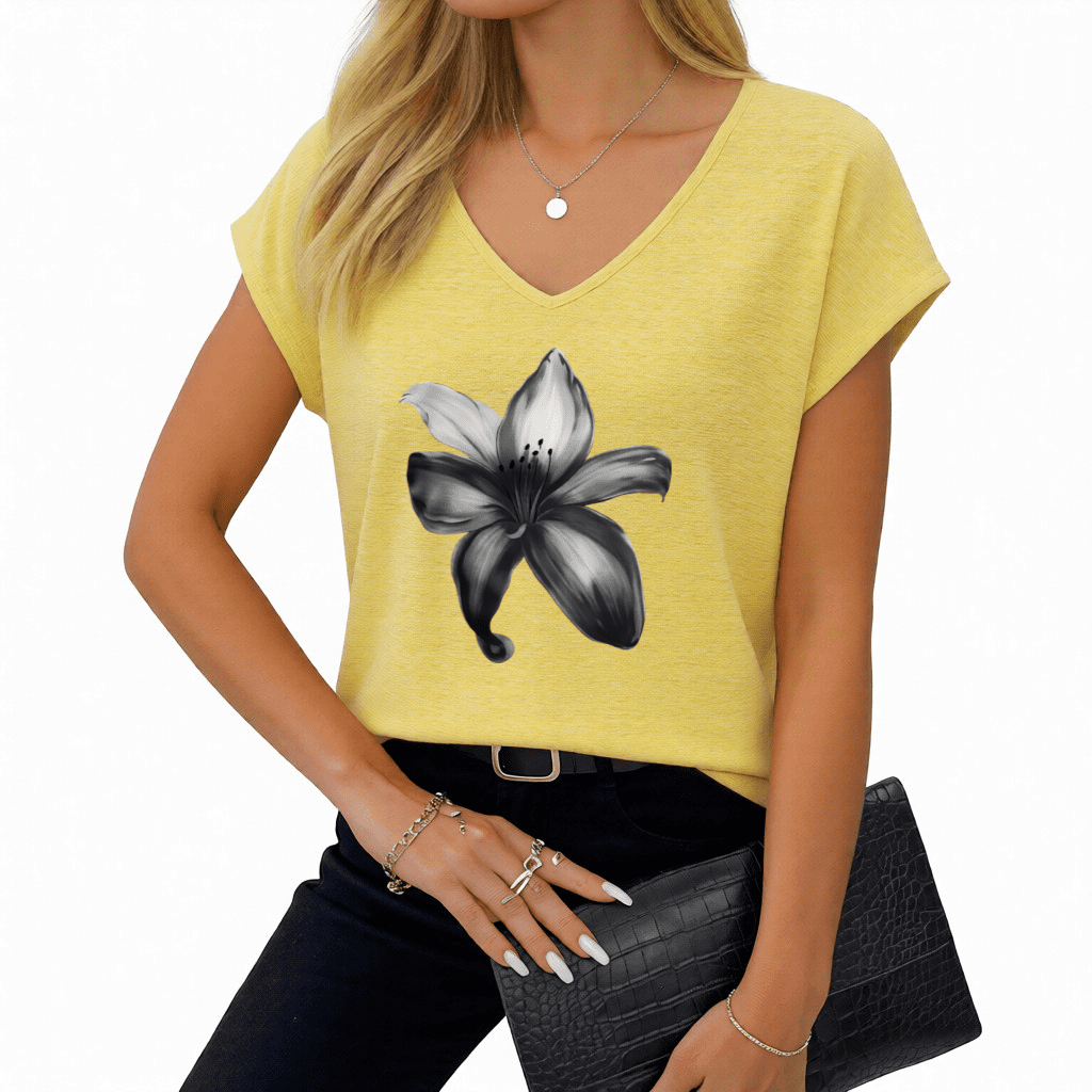 Giffimy Women's Black and White Lily Flower V-Neck Sleeveless T-Shirt ...