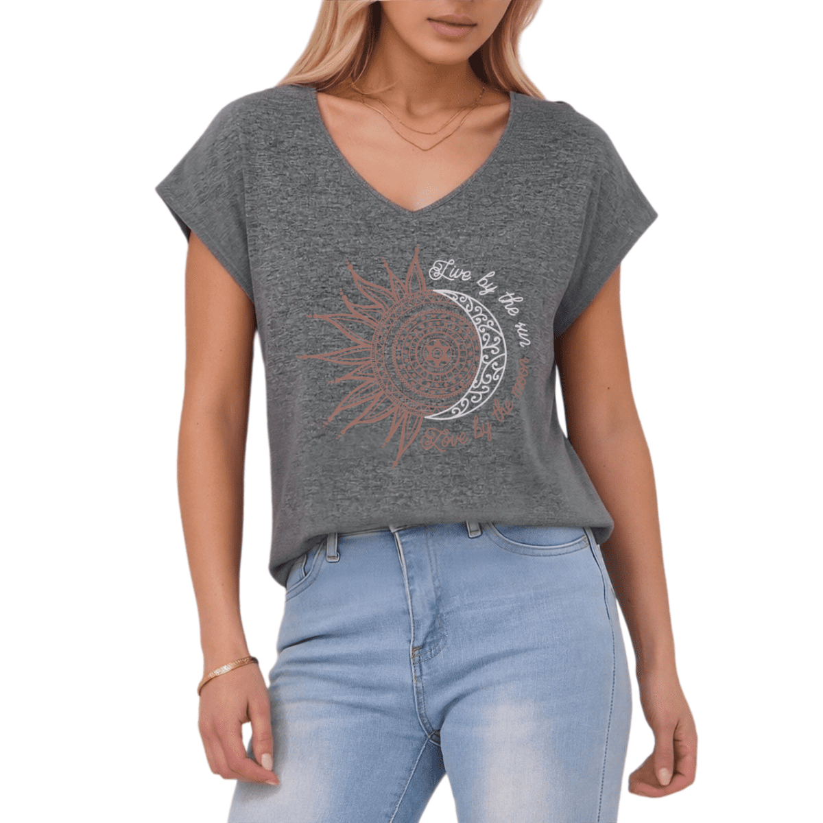 Giffimy Women's Brown "Live By The Sun Love By The Moon" Dark Gray V ...