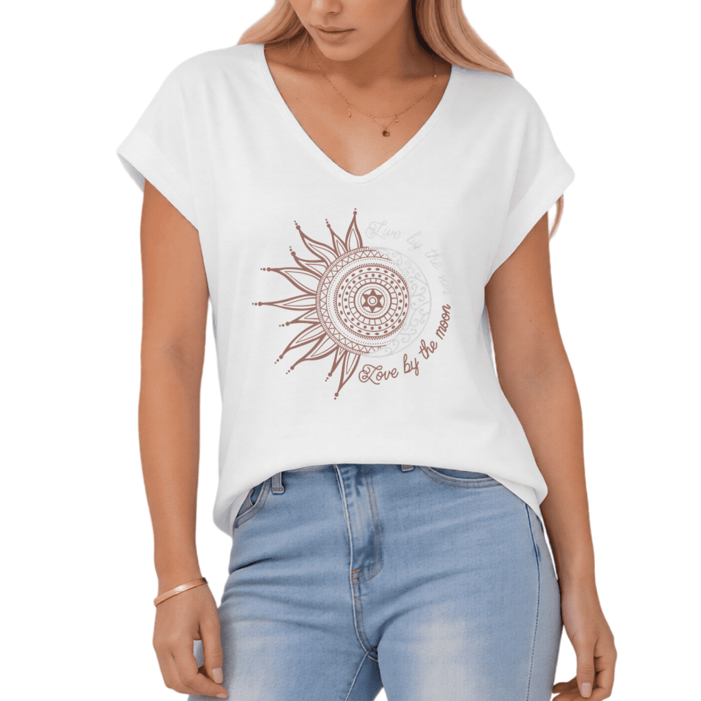 Giffimy Women's Brown "Live By The Sun Love By The Moon" White V-Neck ...
