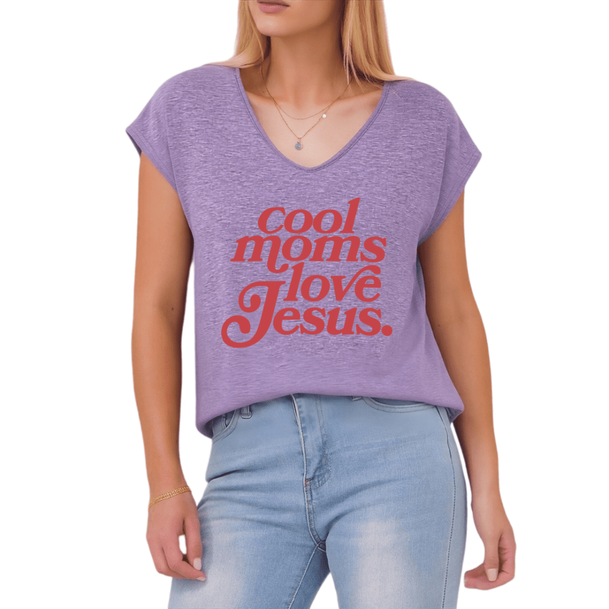 Giffimy Women's "Cool Moms Love Jesus" Red Print Purple V-Neck ...