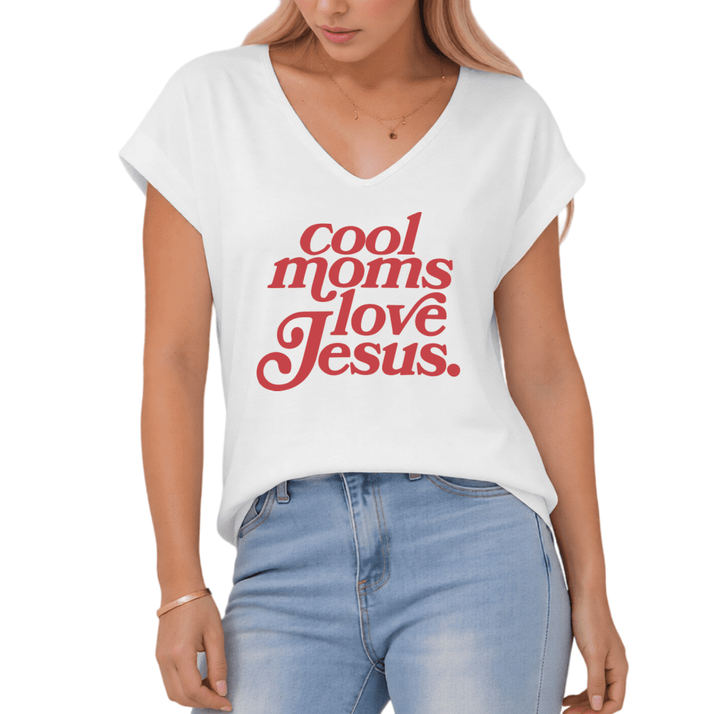 Giffimy Women's "Cool Moms Love Jesus" Red Print White V-Neck ...