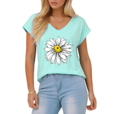 Giffimy Women's Daisy Flower Print Blue V-Neck Sleeveless T-Shirt ...