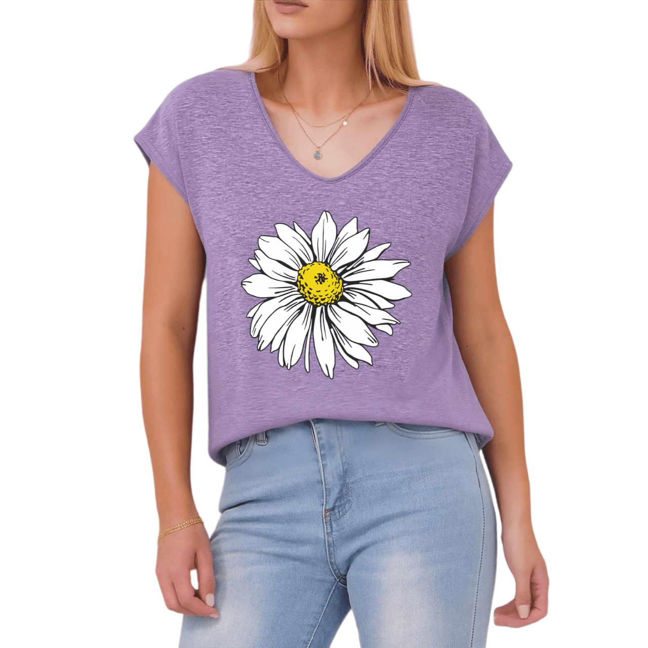 Giffimy Women's Daisy Flower Print Purple V-Neck Sleeveless T-Shirt ...