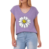 Giffimy Women's Daisy Flower Print Purple V-Neck Sleeveless T-Shirt ...