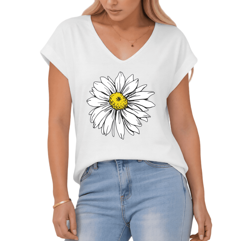 Giffimy Women's Daisy Flower Print White V-Neck Sleeveless T-Shirt ...