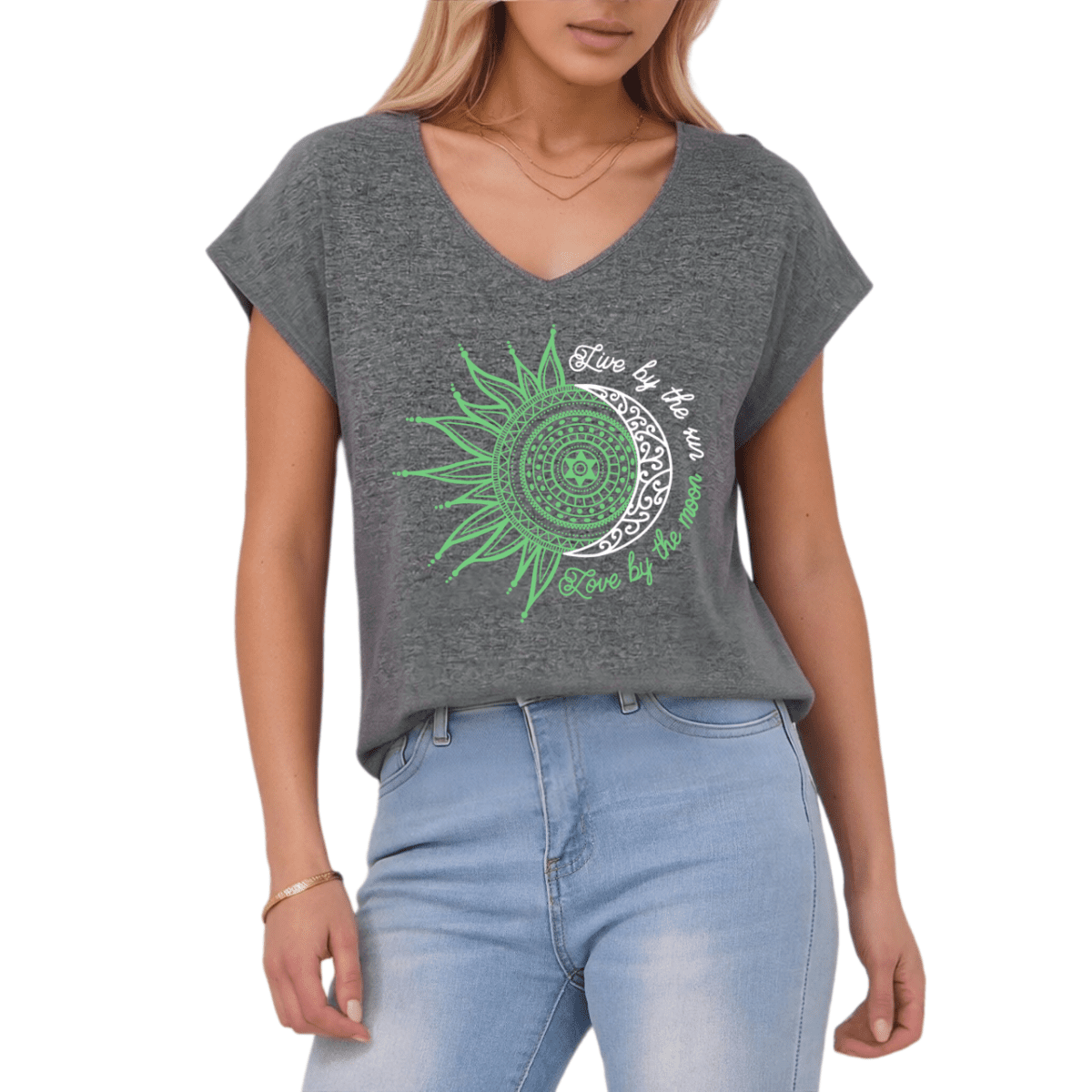 Giffimy Women's Green "Live By The Sun Love By The Moon" Dark Gray V ...