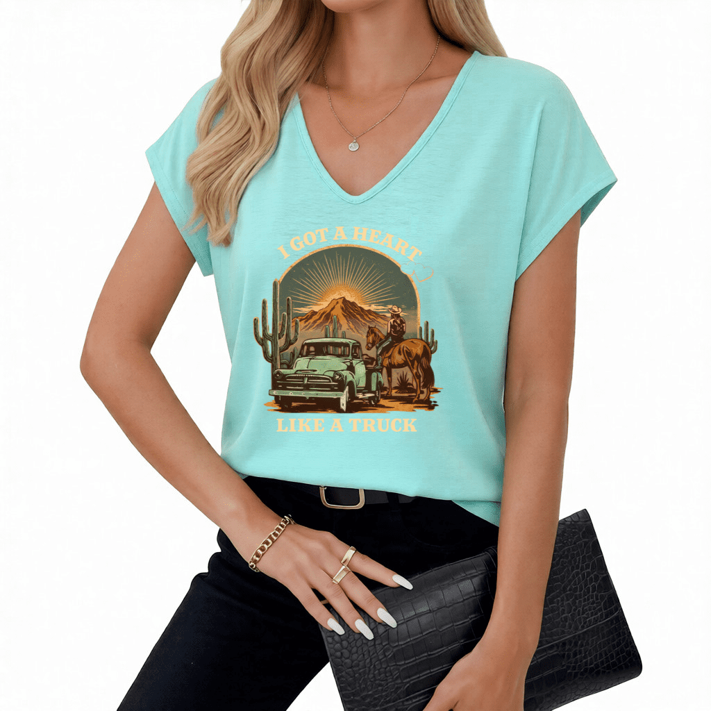 Giffimy Women's "I Got A Heart Like A Truck" Western Cowboy V-Neck ...
