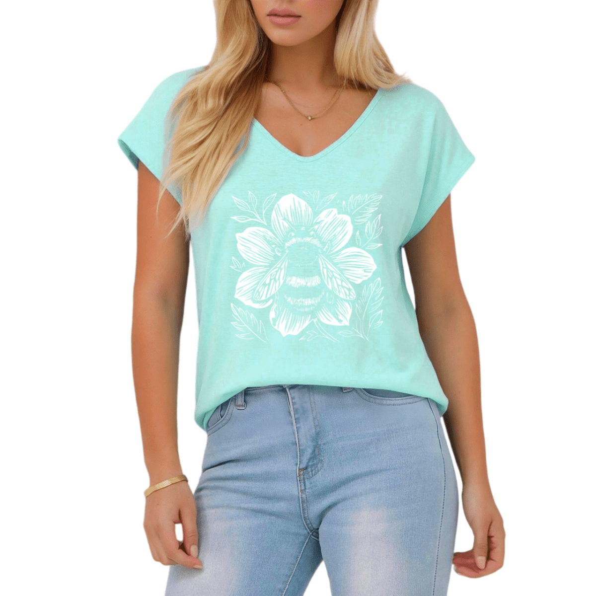Giffimy Women's Line Art Bee Flower Blue V-Neck Sleeveless T-Shirt ...