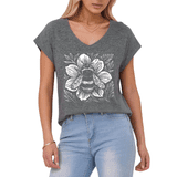 Giffimy Women's Line Art Bee Flower Dark Gray V-Neck Sleeveless T-Shirt ...
