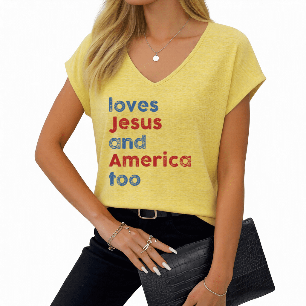 Giffimy Women's "Loves Jesus and America Too" Patriotic V-Neck ...