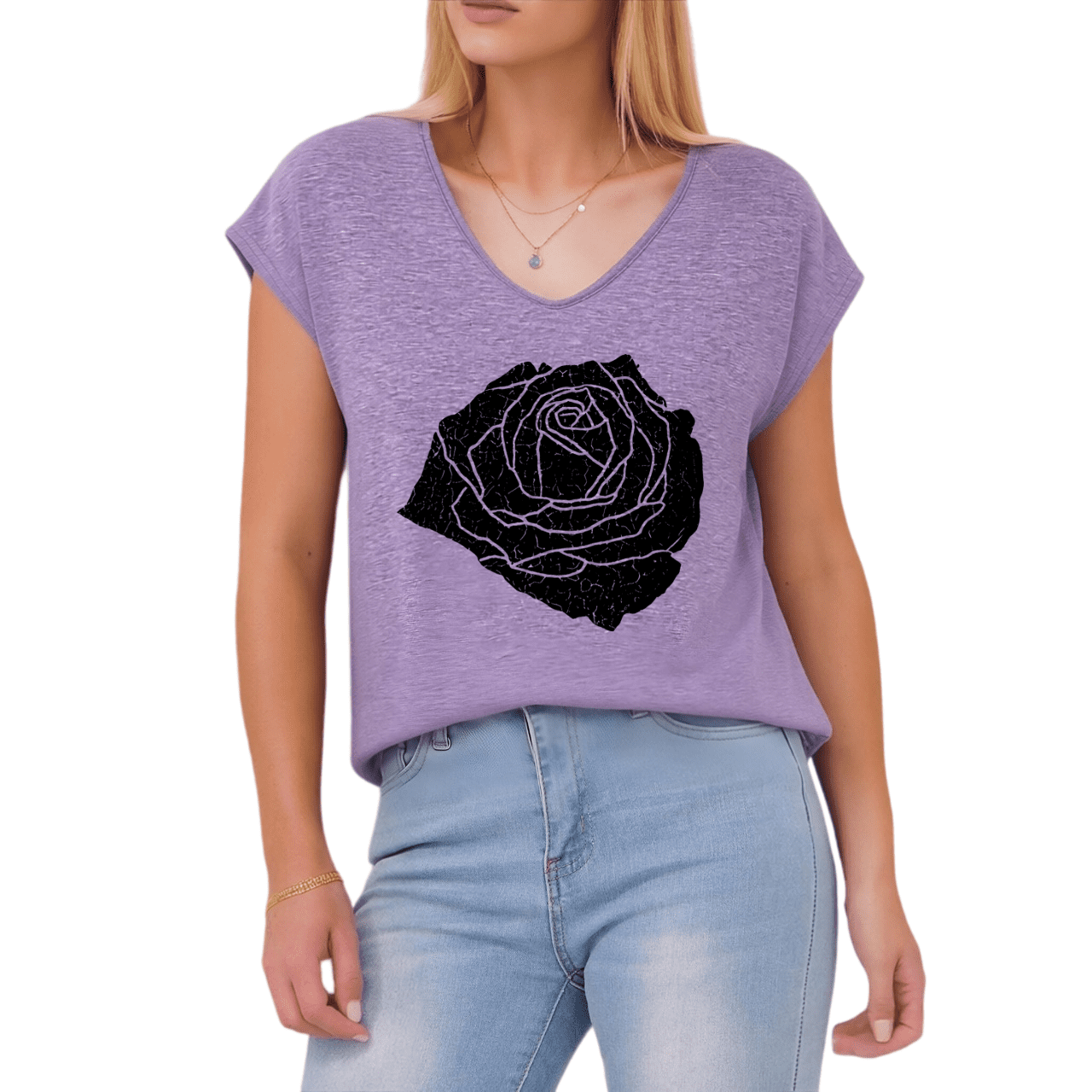 Giffimy Women's Minimalist Black Rose V-Neck Purple Sleeveless T-Shirt ...