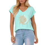 Giffimy Women's Orange "Live By The Sun Love By The Moon" Blue V-Neck ...