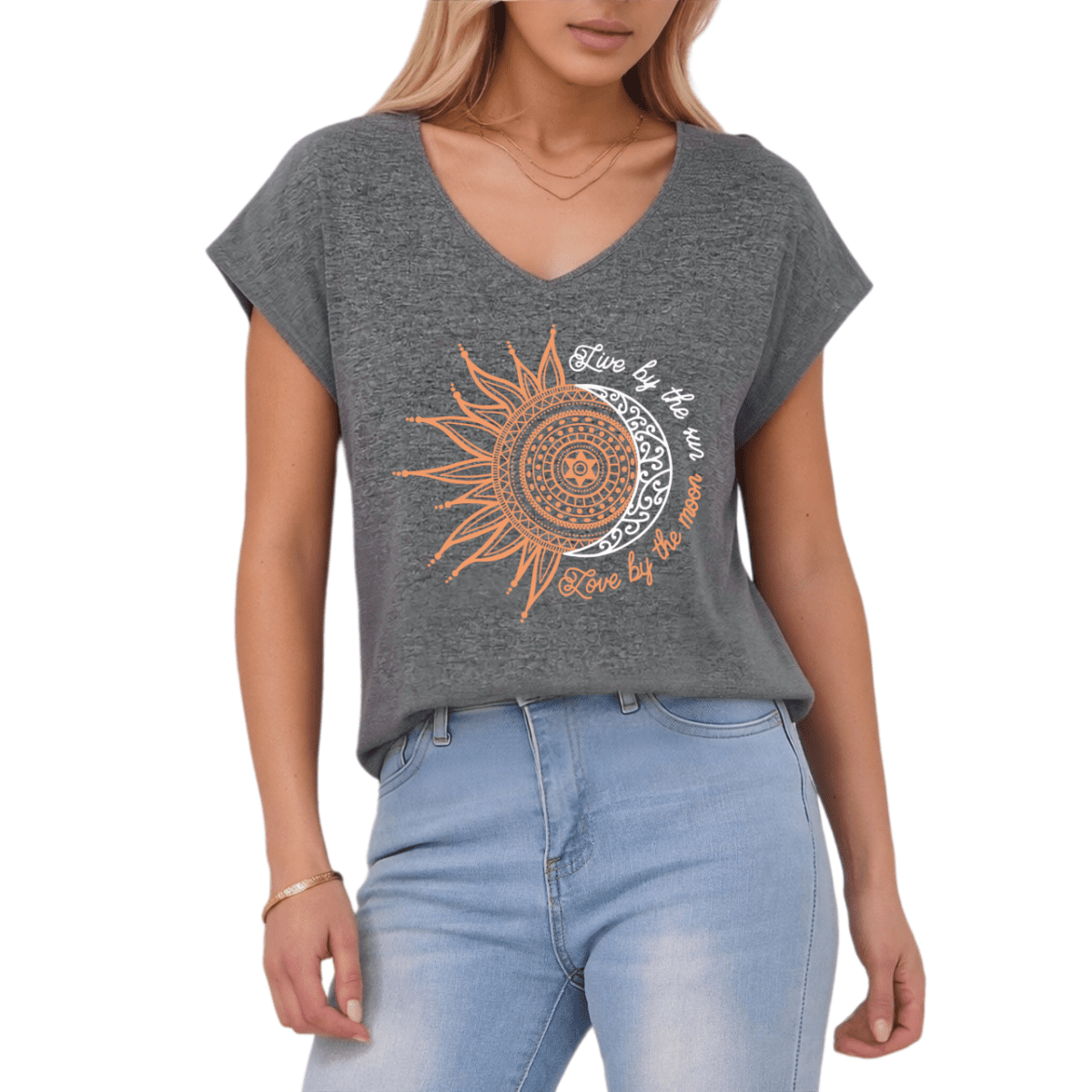 Giffimy Women's Orange "Live By The Sun Love By The Moon" Dark Gray V ...