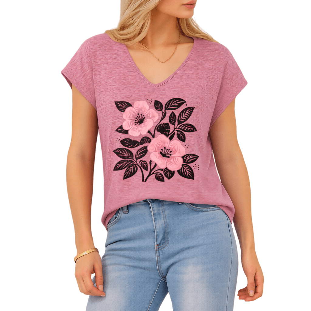 Giffimy Women's Pink Floral Block Print Rose Red V-Neck Sleeveless T ...