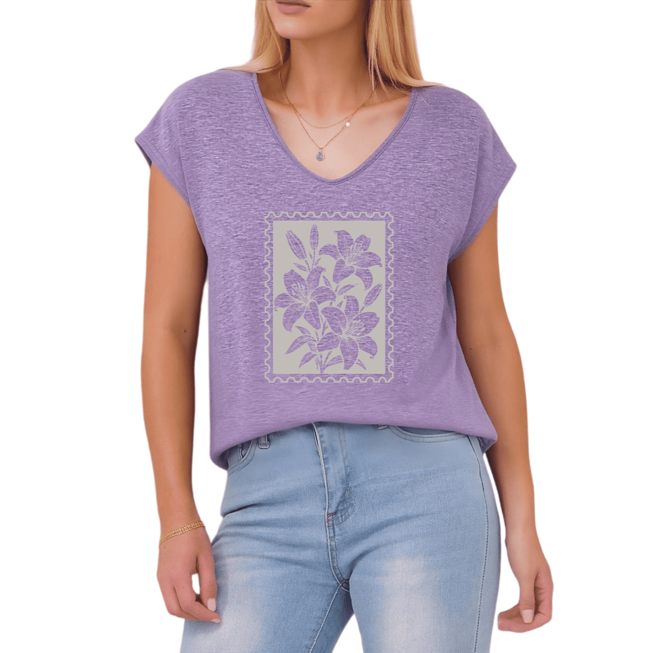 Giffimy Women's Purple Coquette Simple Scalloped Stamp Lily Bloom ...