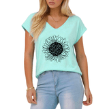 Giffimy Women's Sunflower Line Art Print Blue V-Neck Sleeveless T-Shirt ...
