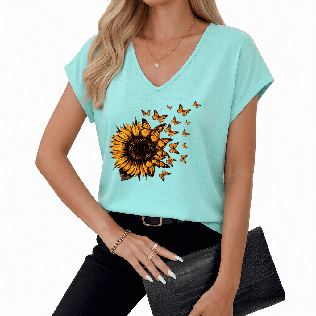 Giffimy Women's Sunflower with Monarch Butterflies V-Neck Sleeveless ...