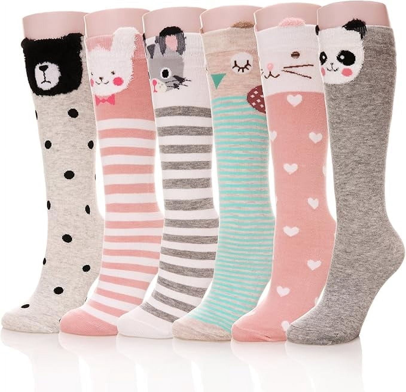 6 pcs Girls Knee High Socks Kids Long Boot Socks Cozy Fun Animal Warm ...