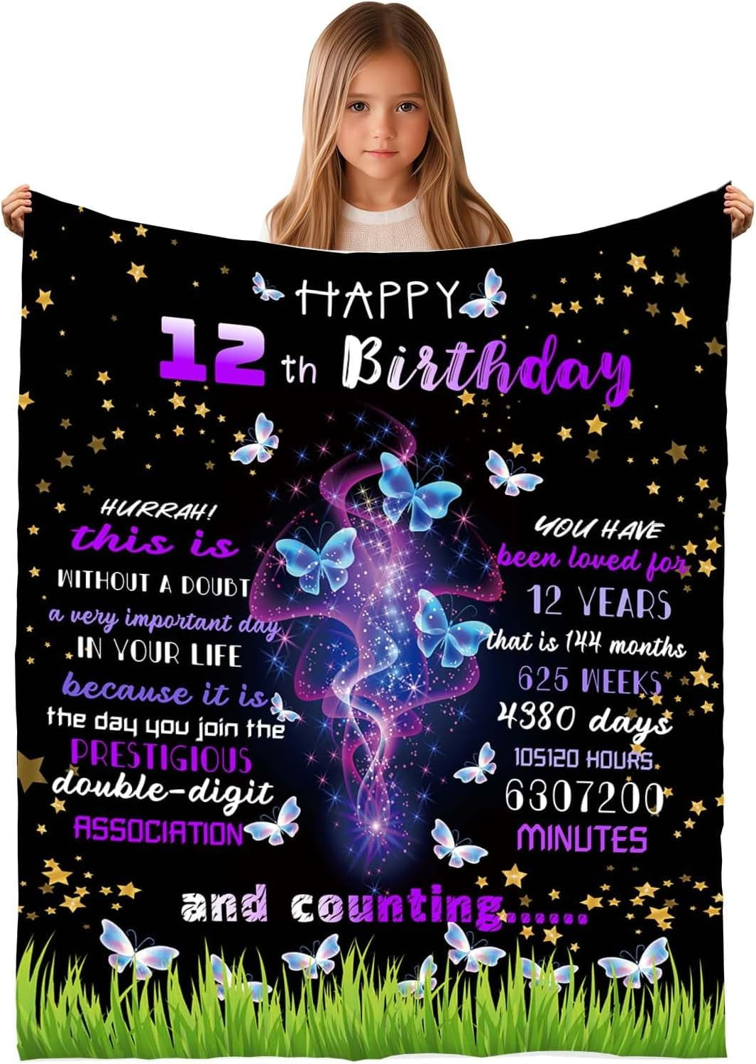 Gift for 12 Year Old Girl,12 Year Old Girl Birthday Blanket, Birthday ...