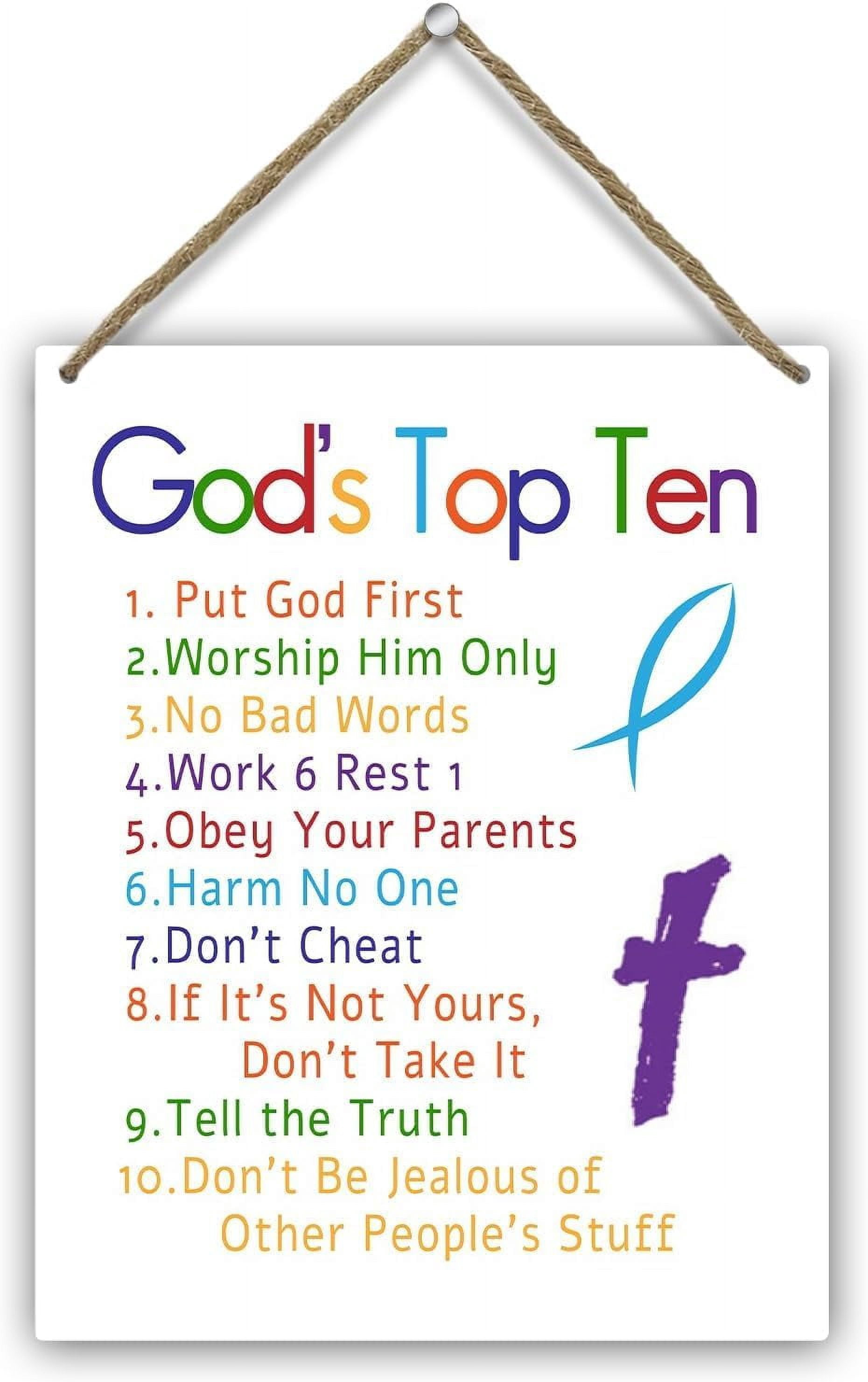 Gift Baby Shower Wooden Hanging Sign Ten Commandment God's Top Ten Door ...