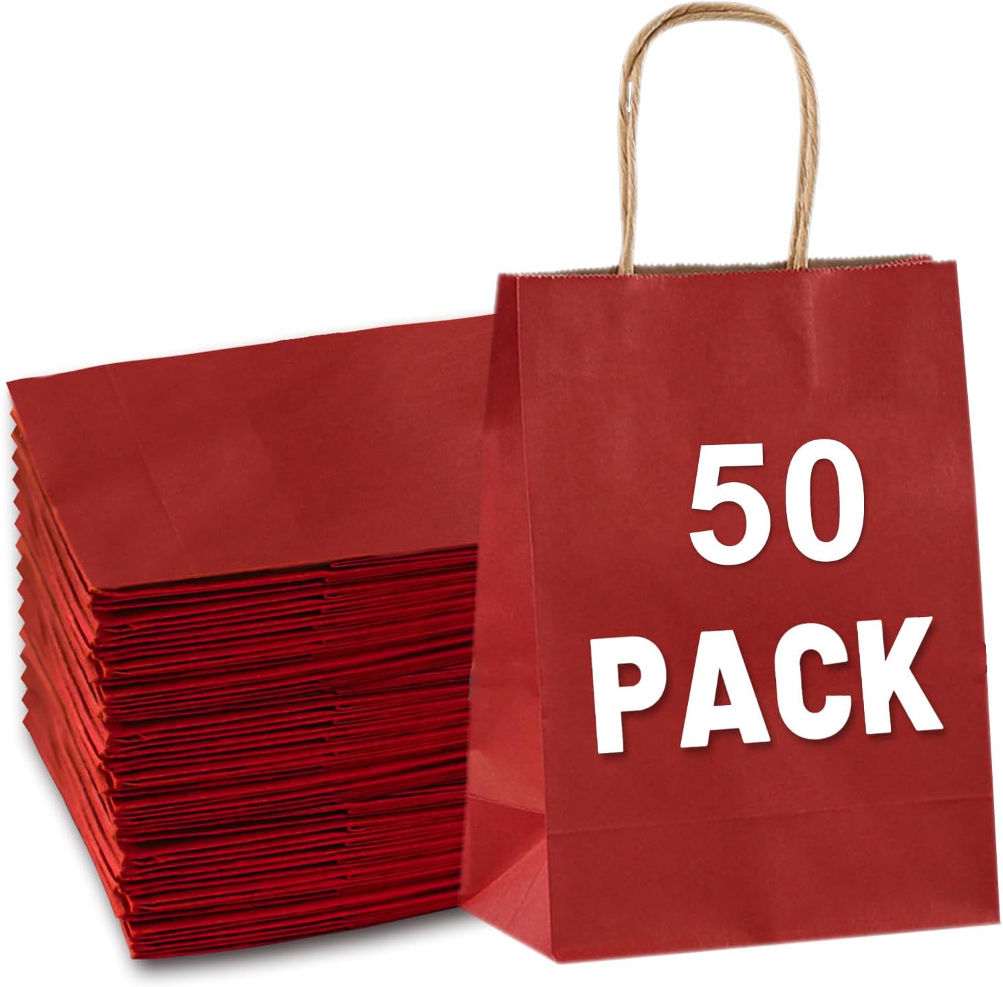 Gift Bags 8.25"x5.9"x3.15" 50Pcs Brown Kraft Paper Bags with Handles ...