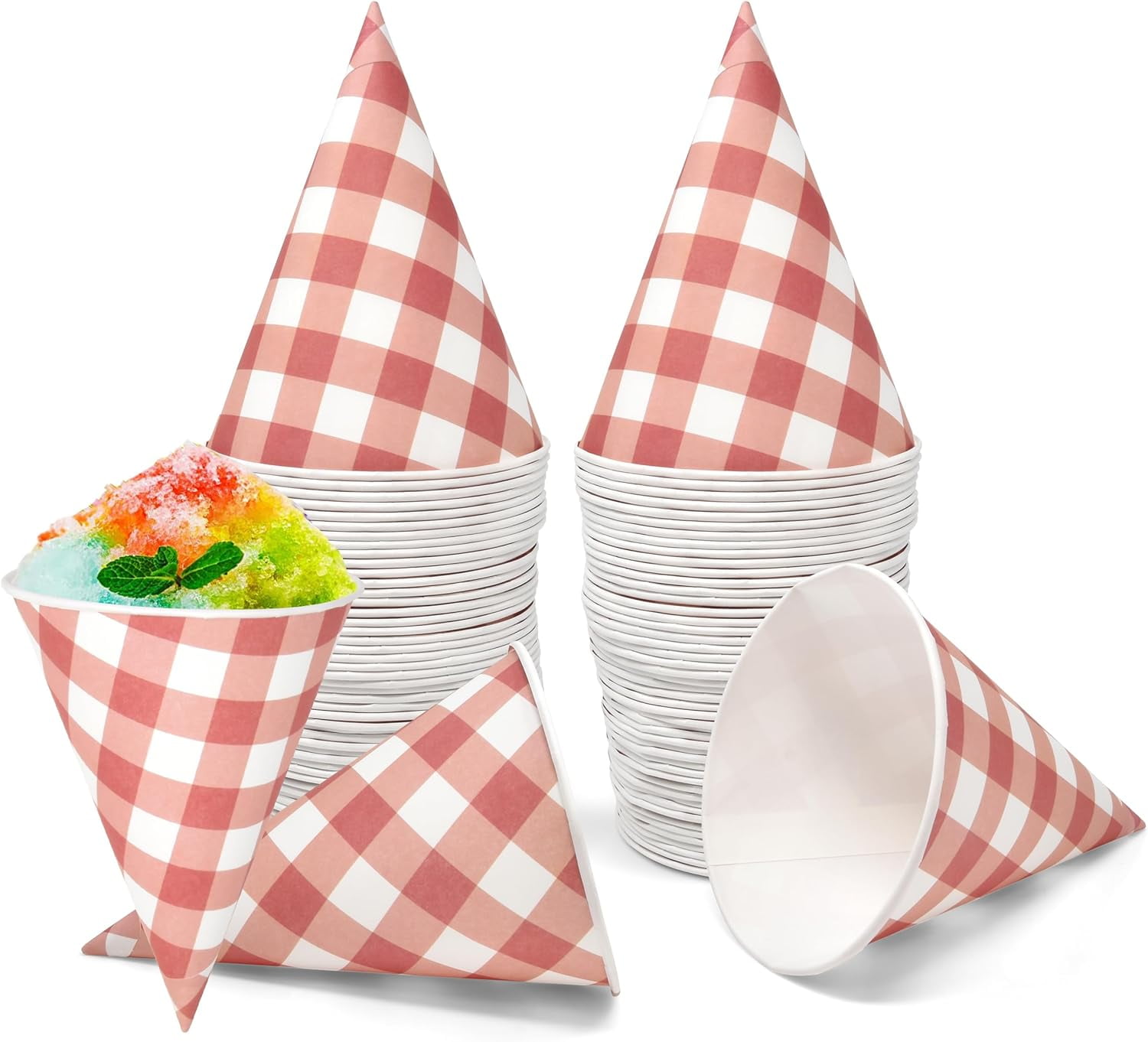 Gift Boutique 100 Gingham Snow Cone Cups Red and White Disposable Paper ...
