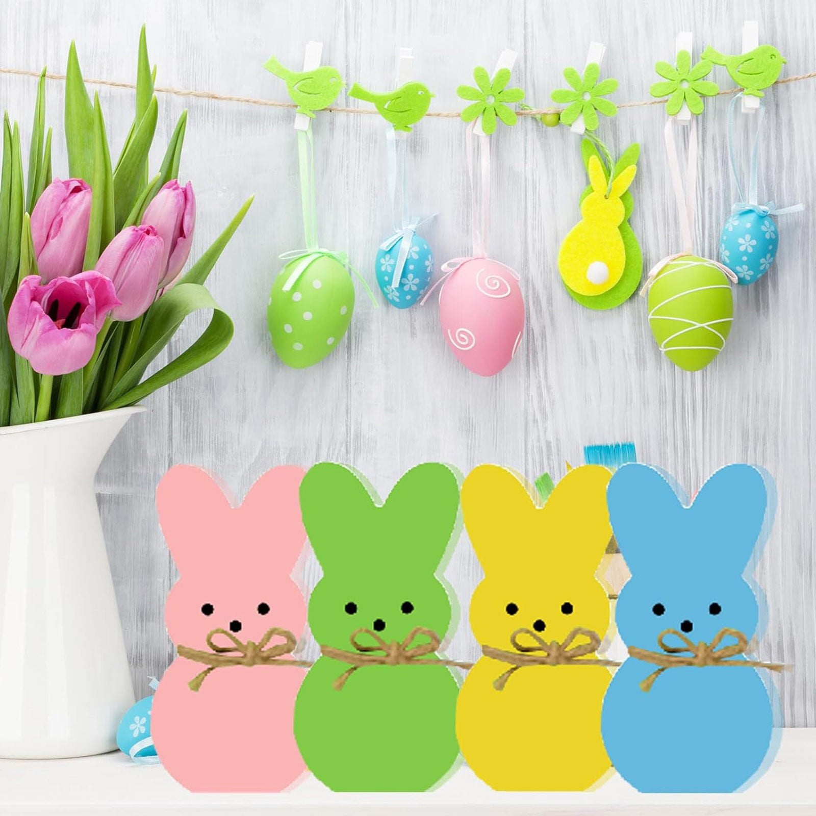 Gift Boutique 4 PCS Easter Bunny Table Decorations Centerpieces Wooden ...