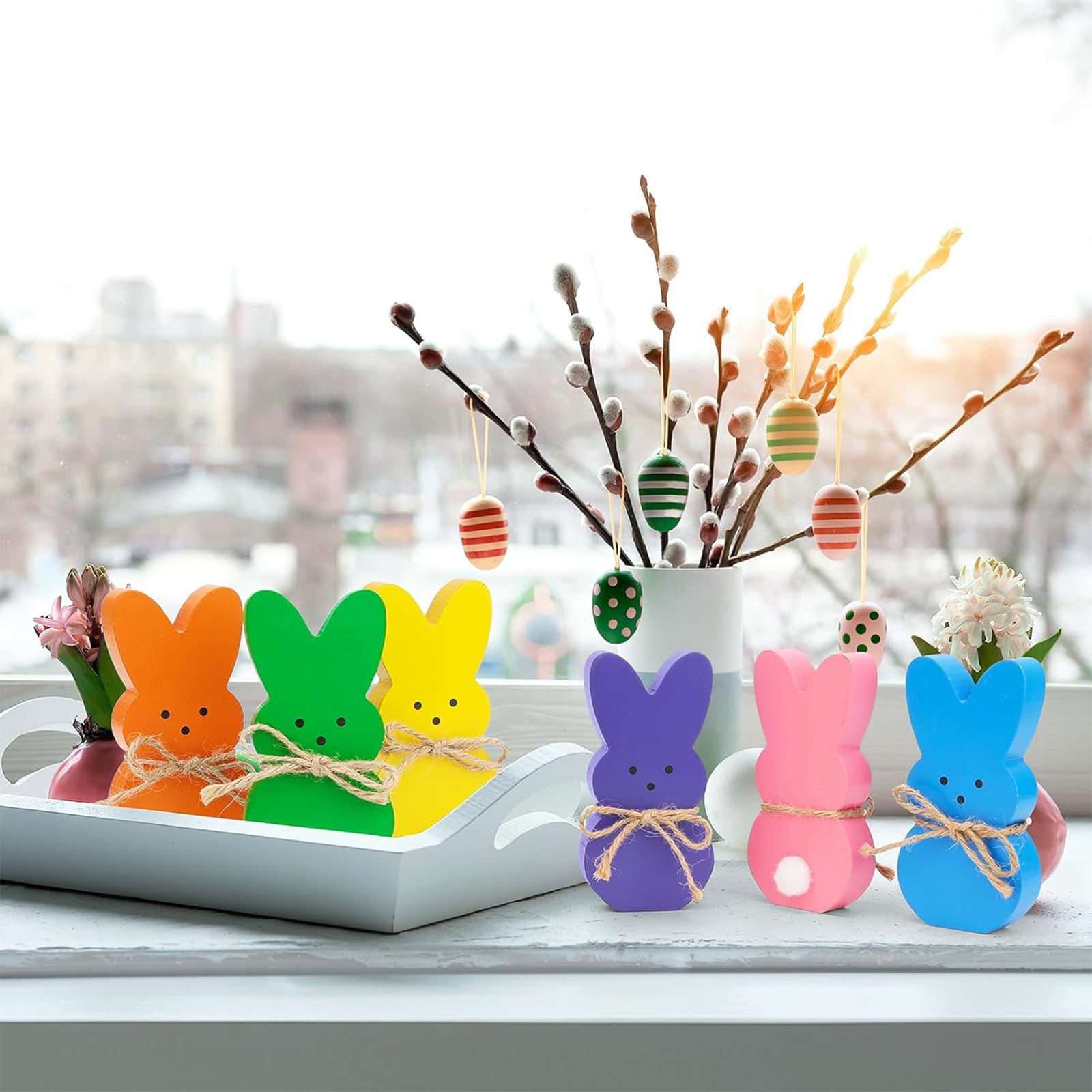 Gift Boutique 6 PCS Easter Bunny Table Decorations Centerpieces Wooden ...