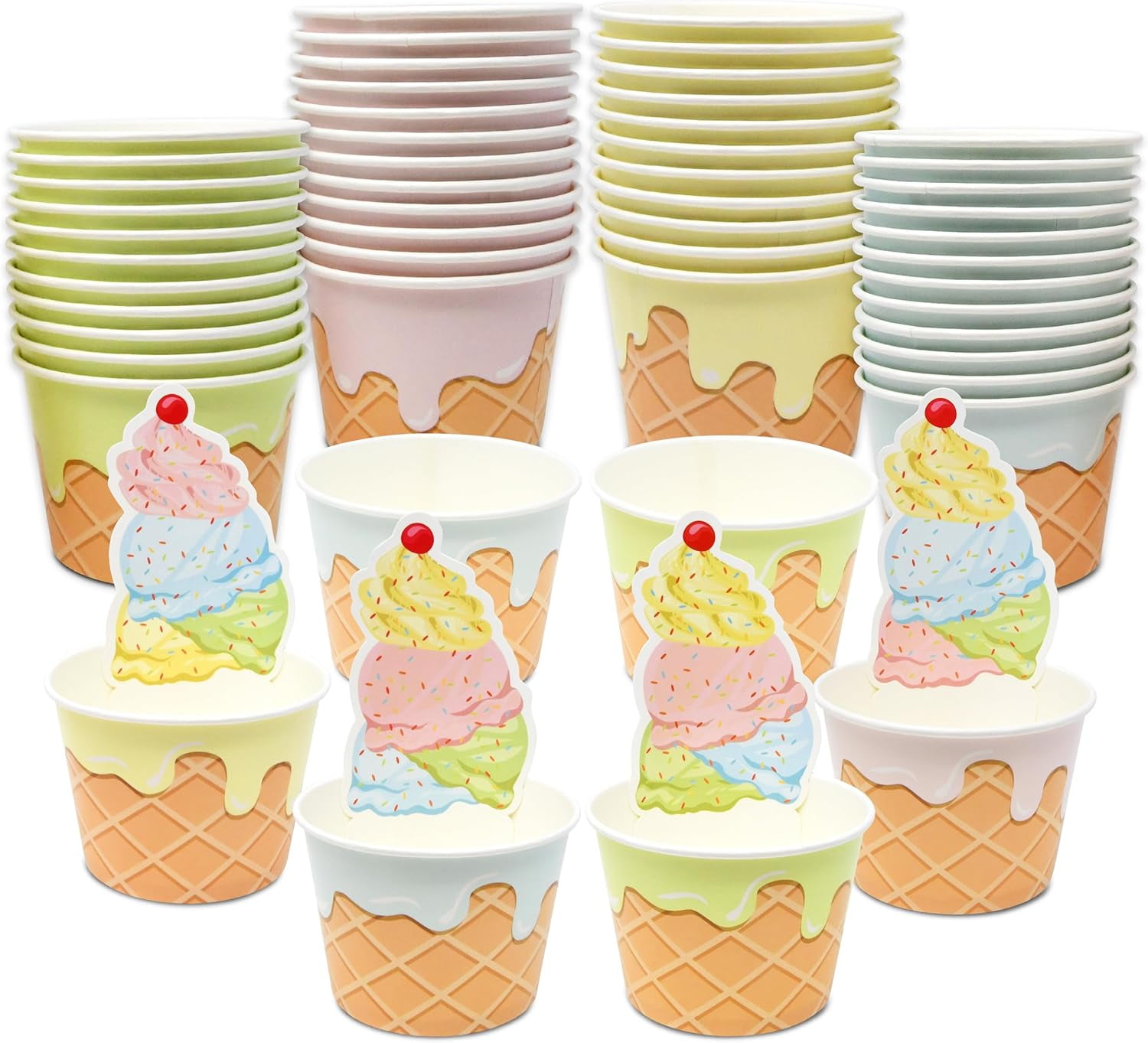 Gift Boutique 60 Ice Cream Cone Treat Snack Cups 10oz Disposable Paper ...