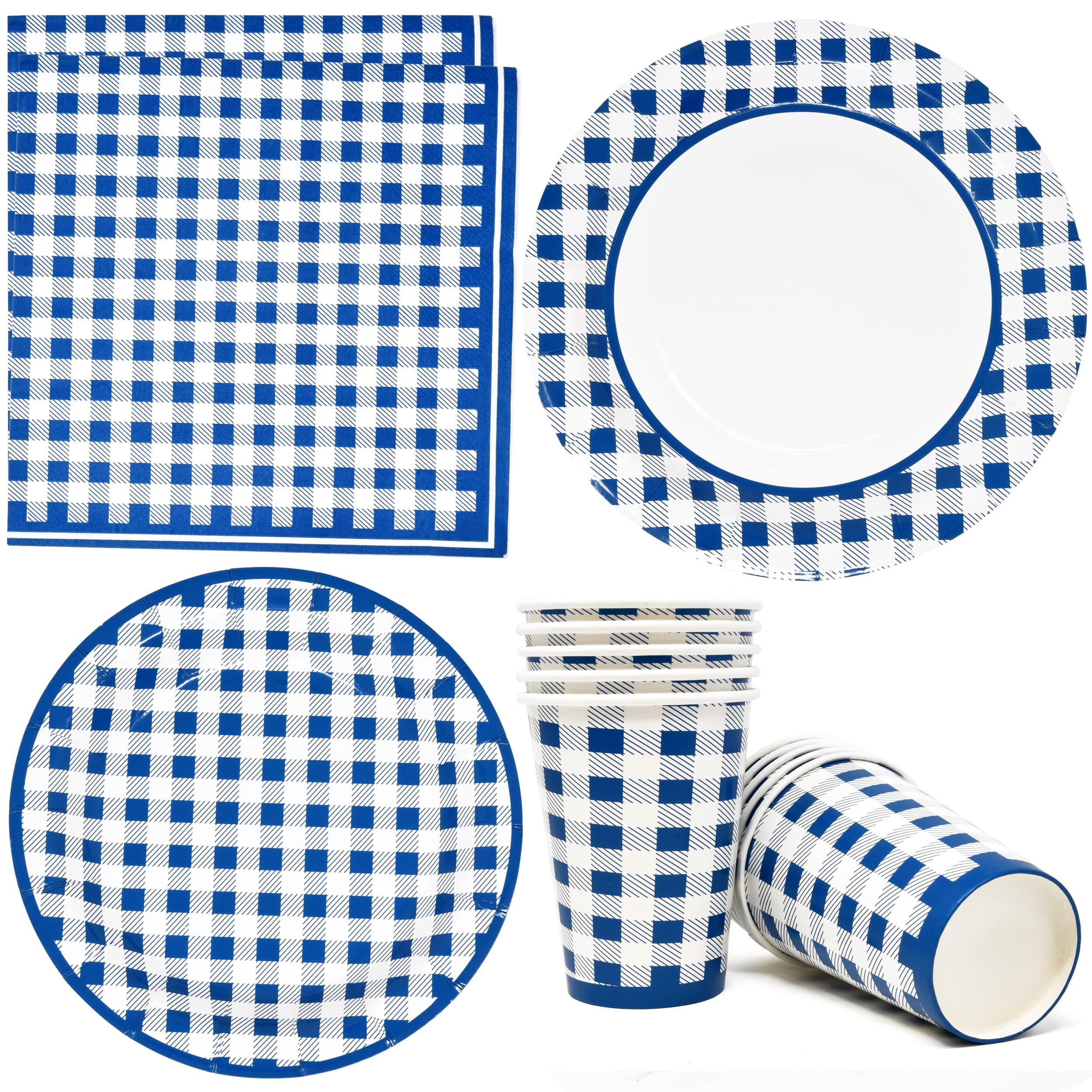 Gift Boutique 96 Pcs Blue and AFN1White Gingham Party Supplies Set ...