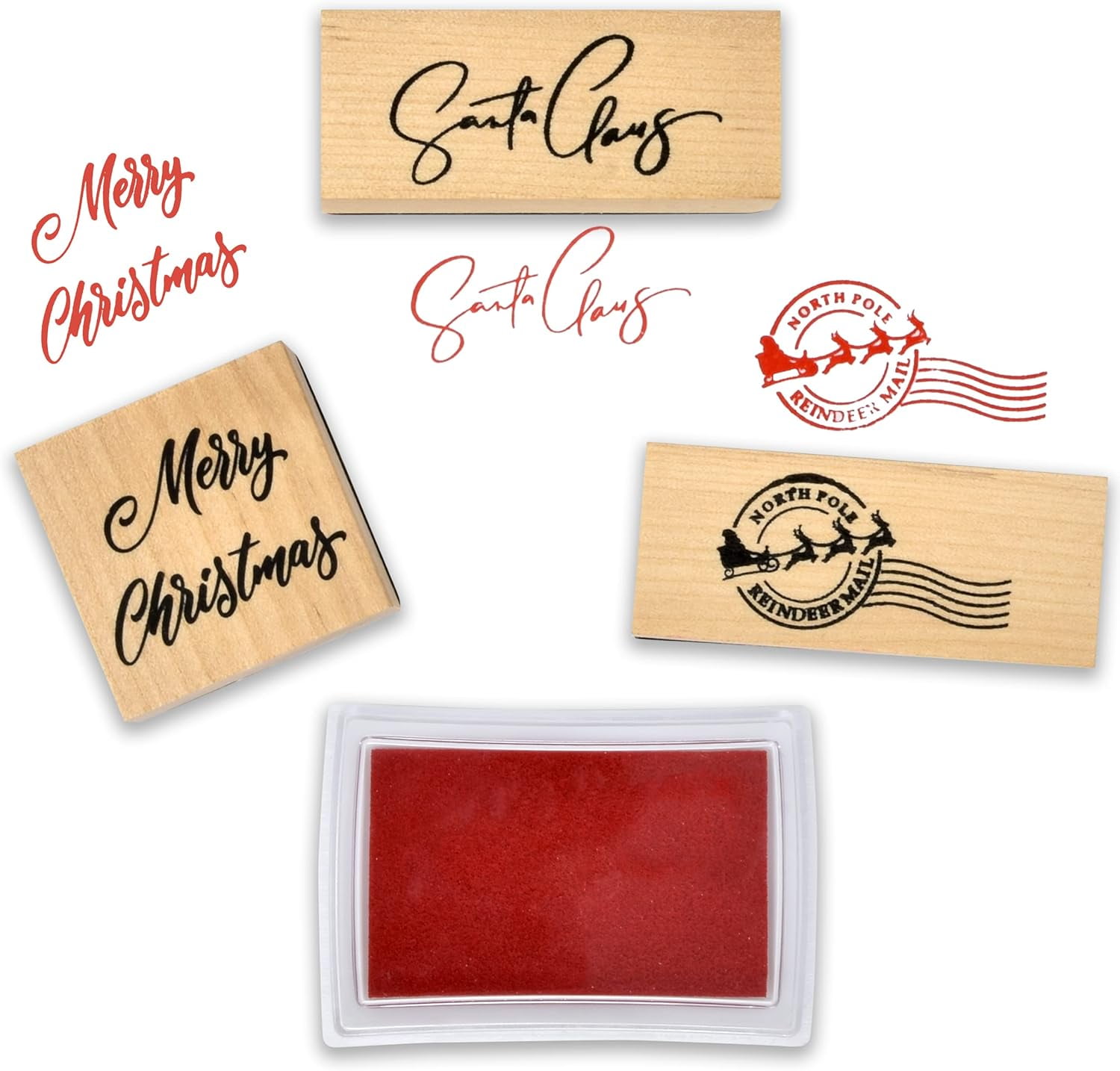 Gift Boutique Christmas Wooden Rubber Stamps Set of 3 Merry Christmas ...