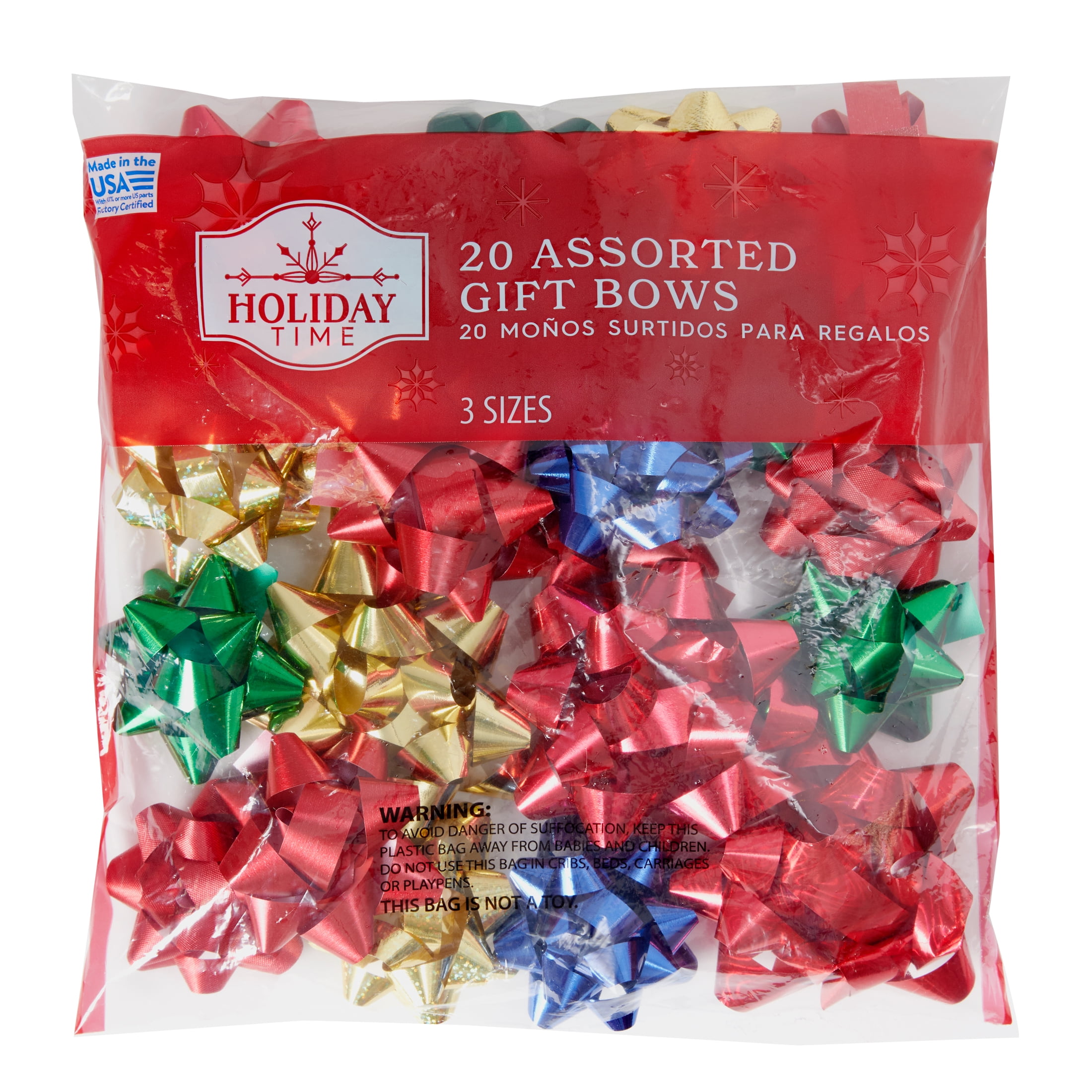 Gift Bows, Assorted Colors and Sizes, 20 Count, by Holiday Time ...