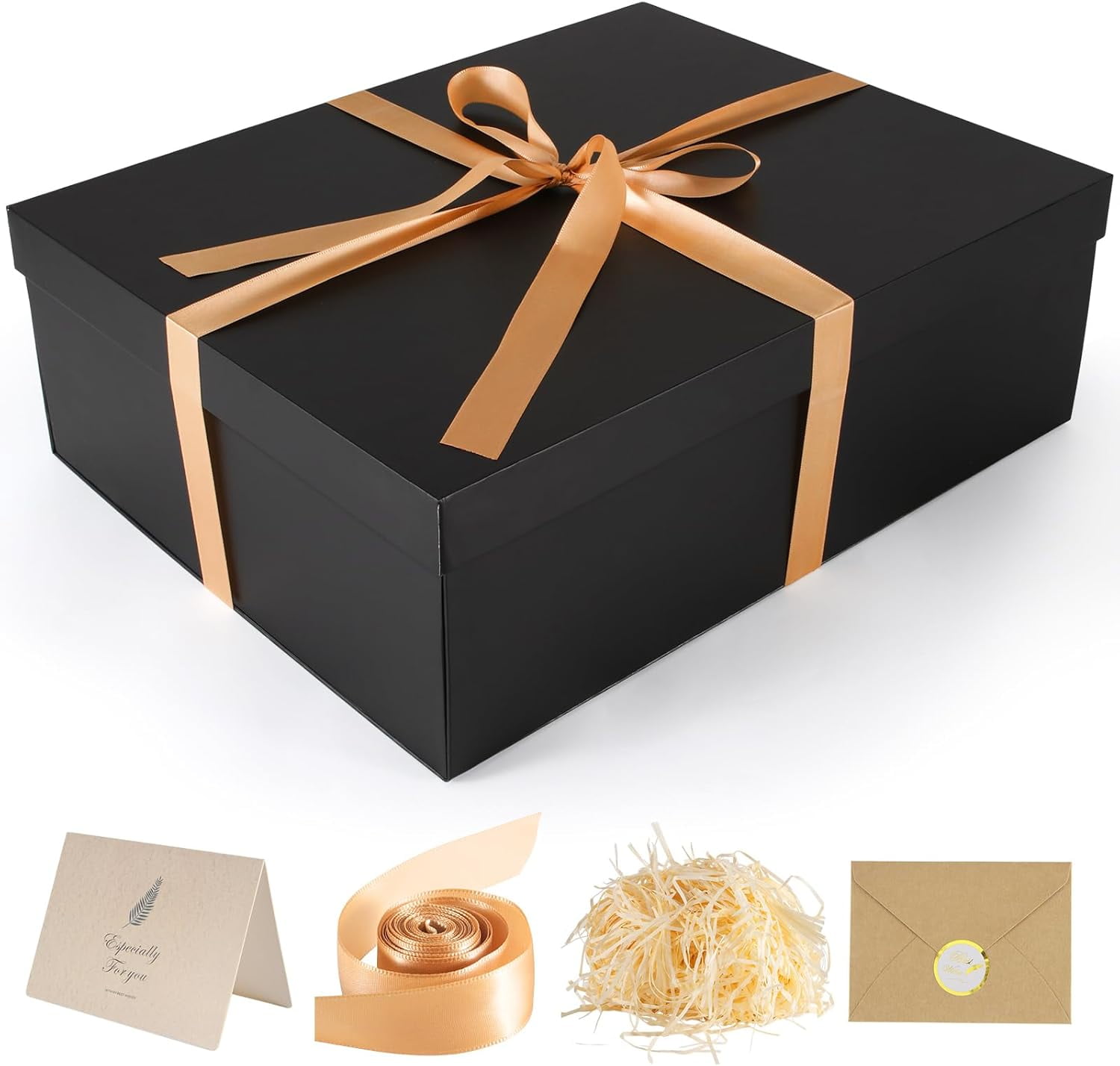Gift Box, 16.5x13x5.5 inches Large Black Boxes with Lids for Presents ...