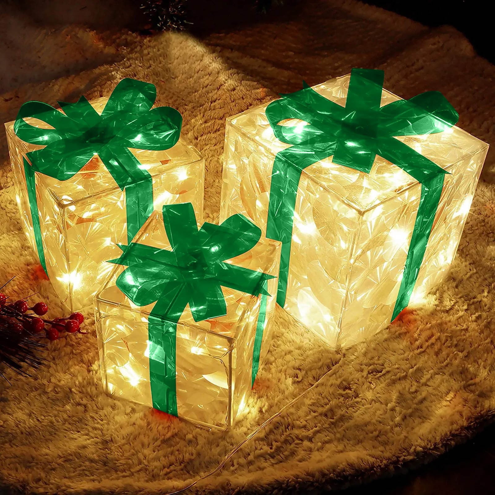 Christmas Glowing Decoration Gift Box Ornament with Bow Christmas ...