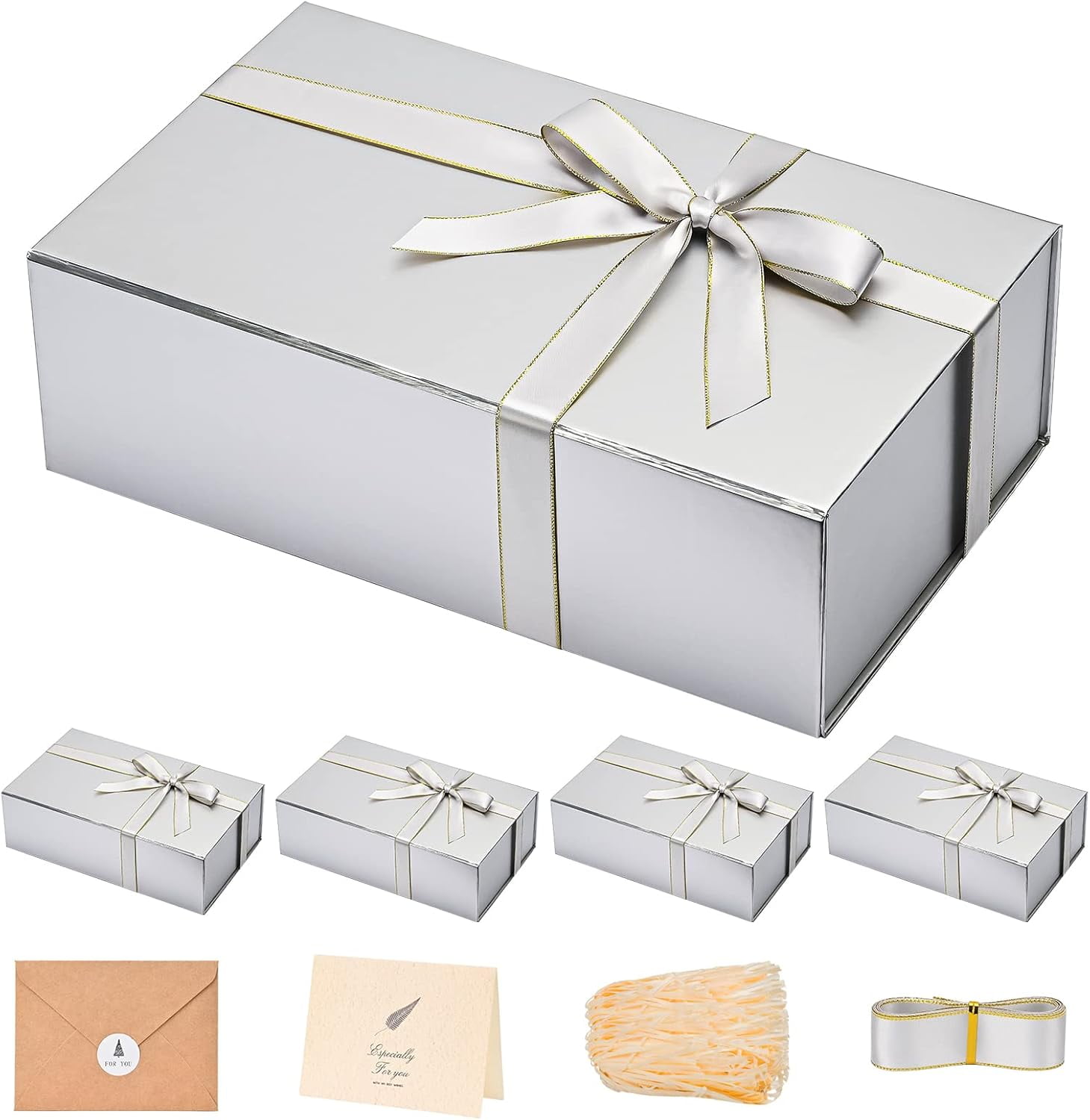 Gift Boxes with Lids,5 Pack 13.8 x 8.3 x 4.4 inch Silver Gift Boxes ...