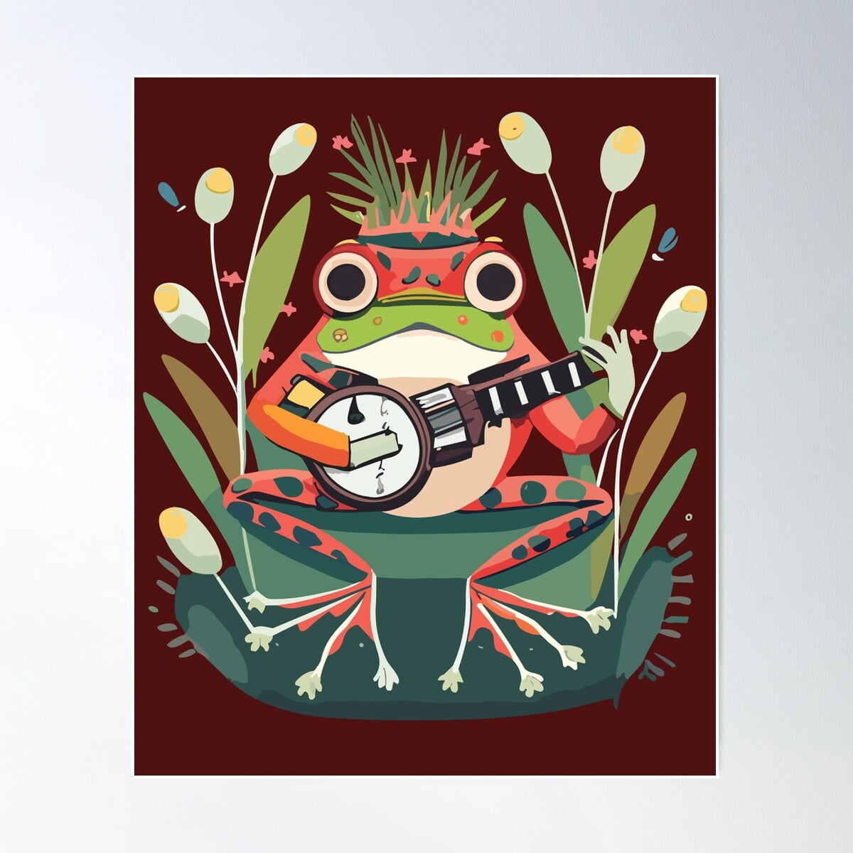 Gift Cottagecore Aesthetic Frog Playing Banjo 2023 Poster Wall Art ...