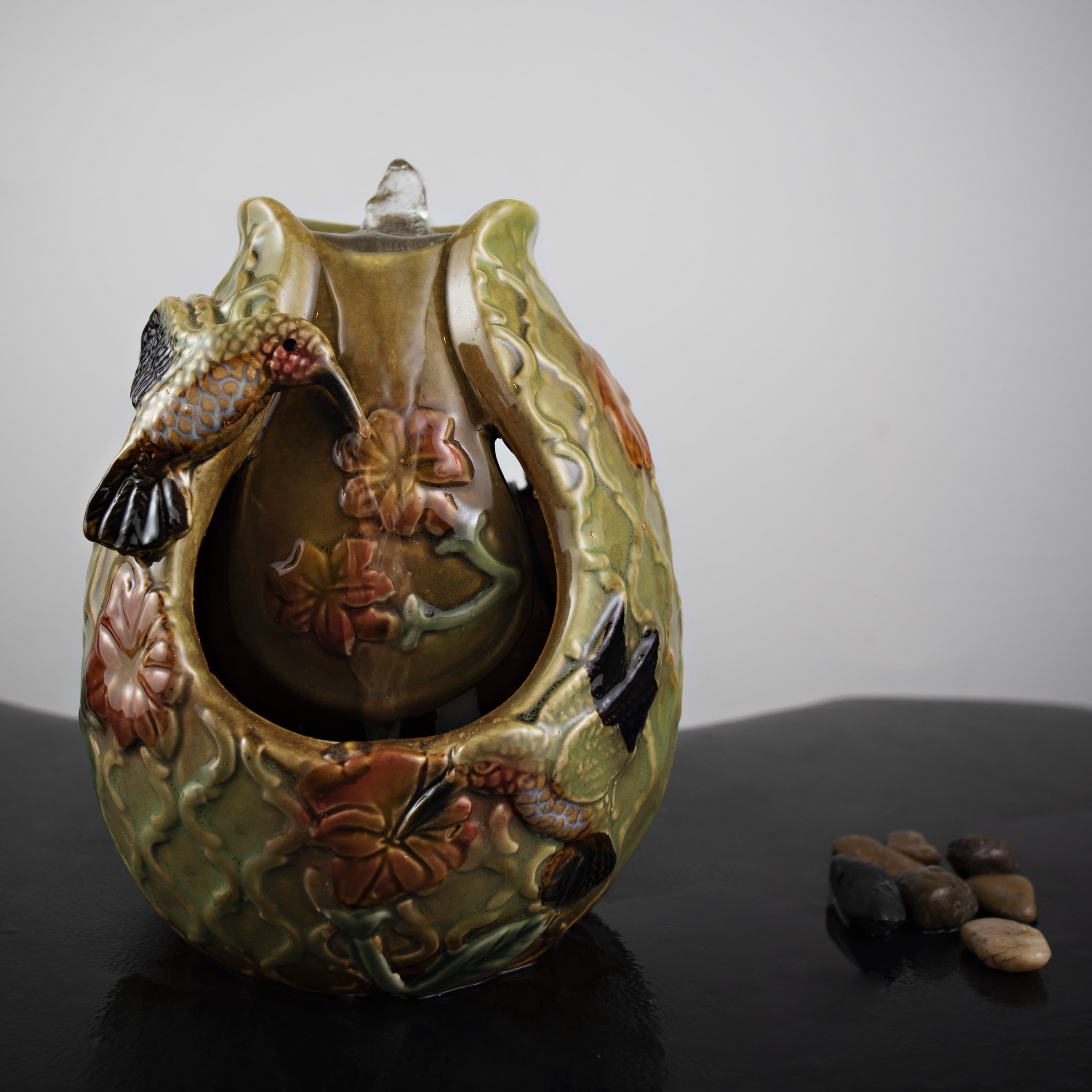 Gift Essentials Ceramic Indoor Water Fountain Hummingbird Green Water ...