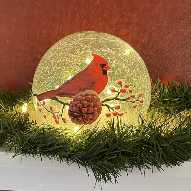 Gift Essentials Christmas Cardinal LED Crackle Glass Globe Decor ...