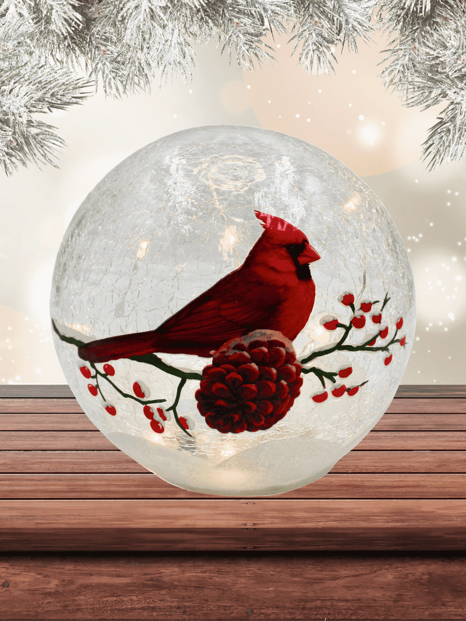 Gift Essentials Christmas Cardinal LED Crackle Glass Globe Decor ...