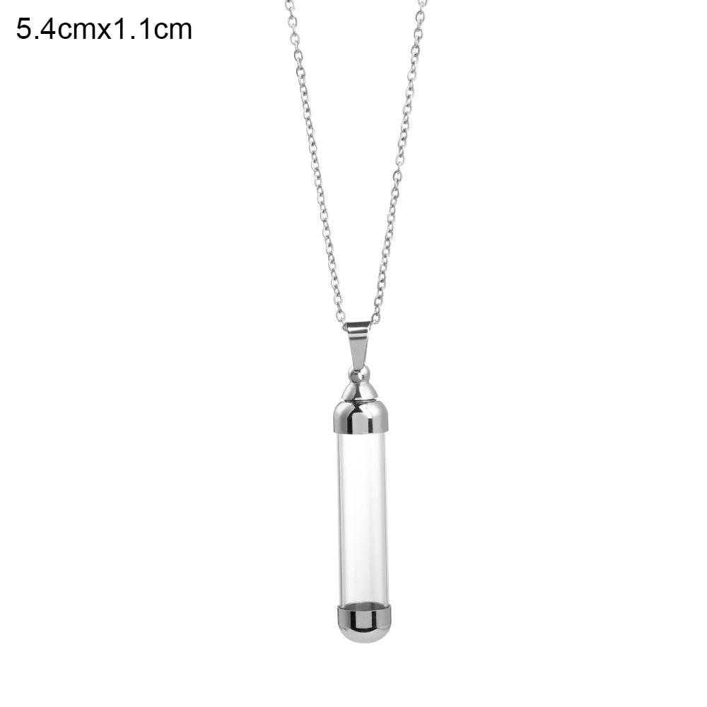 Wishing Bottle Pendant: Glass Vial Necklace, Steel Chain, Openable Cap ...