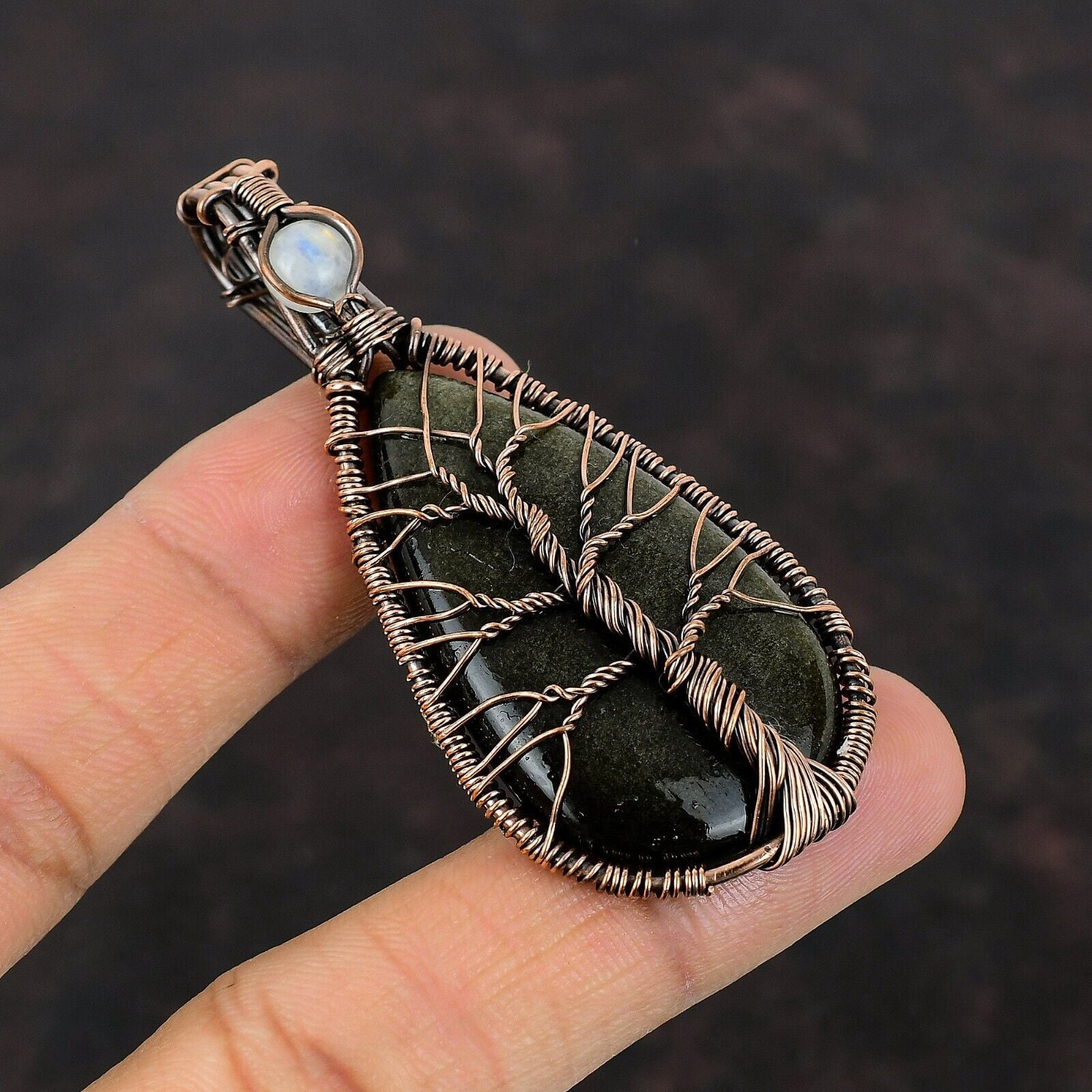 Gift For Her Silver Sheen Obsidian Wire Wrapped Tree Of Life Copper 2. ...