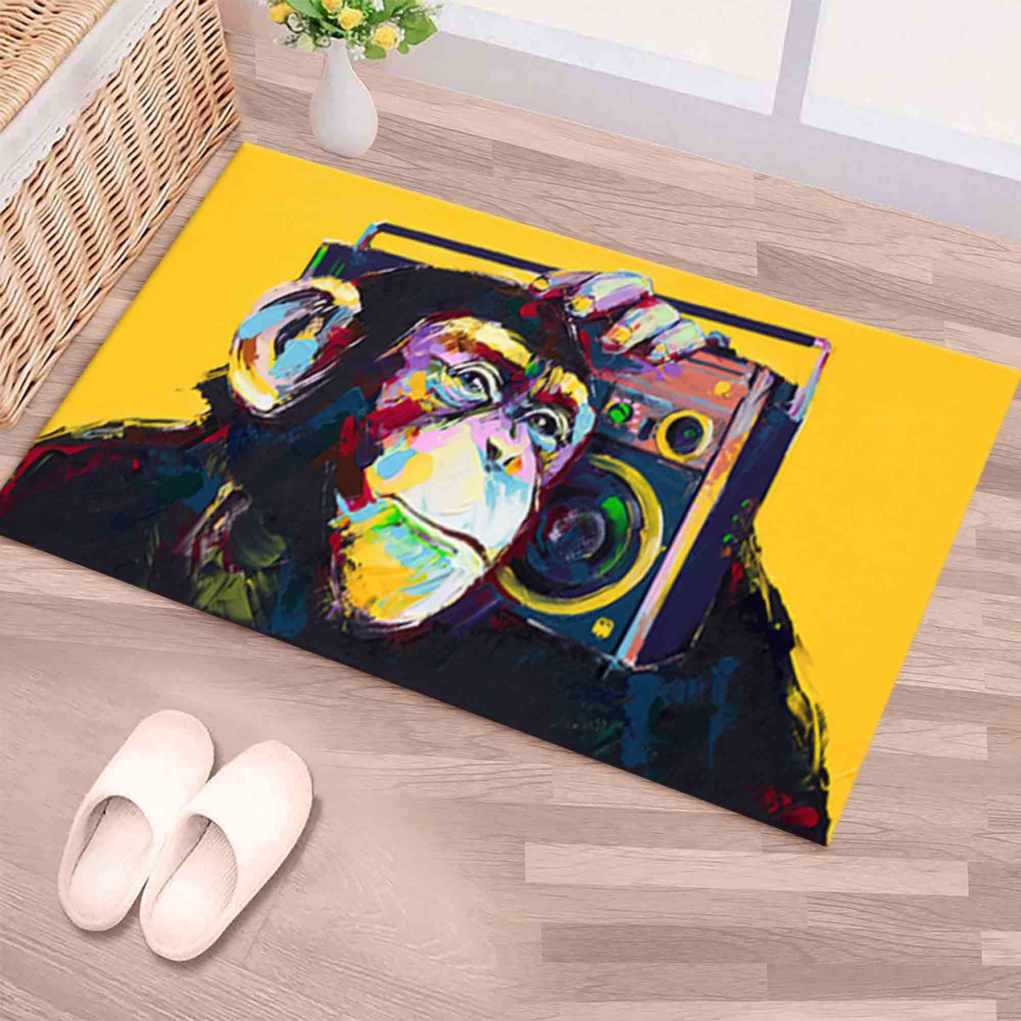 Gift For Him Rug, Animal Rug, Bath Rugs, Graffiti Monkey Rug, Yellow ...
