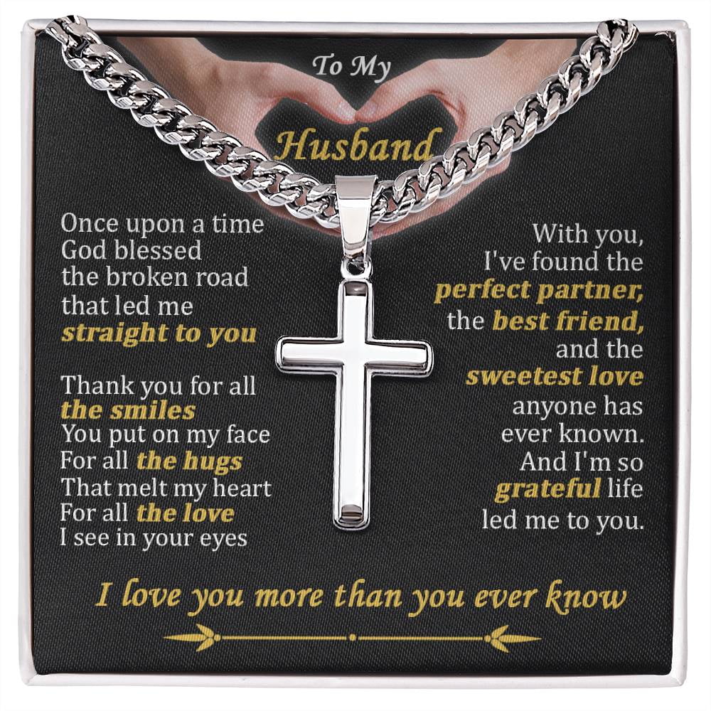 Gift For Husband - The Hugs - Cuban Link Chain with Artisan Cross ...